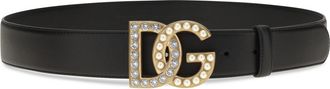 Dolce & Gabbana Crystal DG Logo Belt - Black