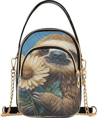Mnsruu Sac à bandoulière pour femme avec sangle réglable Motif paresseux et fleurs