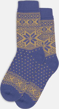Danef&aelig; Stricksocken Danestay Warm Damen Jeans Blau Gelb