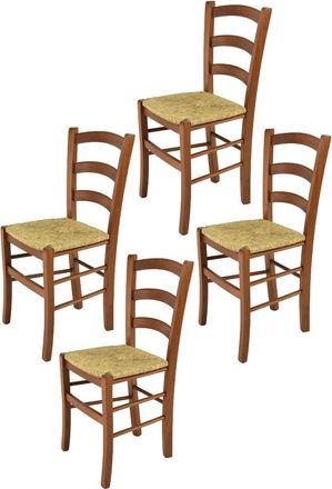 Tommychairs Tommychairs - 4er Set Stühle Venice für Küche und Esszimmer, robuste Struktur aus lackiertem Buchenholz im Farbton Helles Nussbraun und Sitzfläche aus