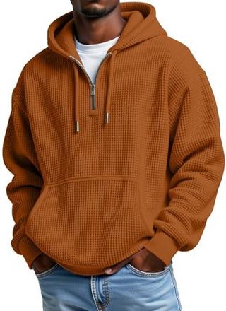 Generic DENGJIAMY Sweat à capuche gaufré à fermeture éclair quart de tour pour homme - Chemise dautomne unie à manches longues - Pull à capuche tendance pour 