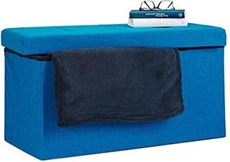 Relaxdays Faltbare Sitzbank XL, mit Stauraum, Sitzcube mit Fu&szlig;ablage, Sitzw&uuml;rfel als Aufbewahrungsbox, 38x76x38 cm, blau