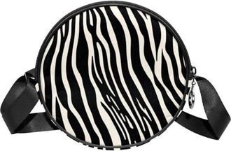Generic Sac &agrave; bandouli&egrave;re rond pour femme, motif z&eacute;br&eacute; avec fermeture &eacute;clair, bretelles r&eacute;glables, style d&eacute;contract&eacute;, pour femmes et filles