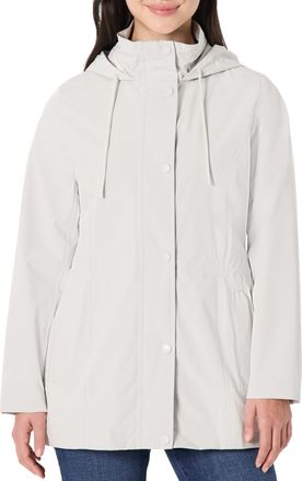 Amazon Essentials Damen Leichte, Wasserdichte, Lange Relaxed-Fit-Regenjacke mit Kapuze, Eierschalenweiß, XXL