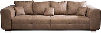 Cavadore Big Sofa Mavericco / Braune Couch im modernen Design in Lederoptik / Inklusive Rückenkissen und Zierkissen / 287 x 69 x 108 cm (BxHxT) / Mikrofaser Br
