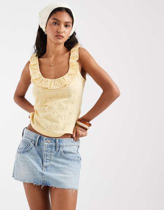 Free People Lainey - Mini-jupe en jean &agrave; taille basse - Bleu