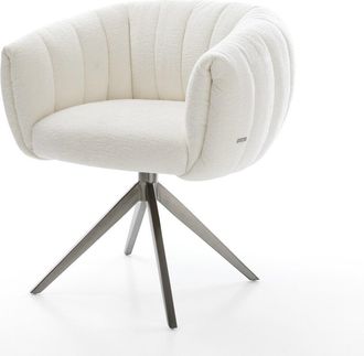 DELIFE Drehstuhl Jada-Flex Boucl&eacute; Soft Beige Kreuzgestell breit Graphit 360&deg; drehbar Wippfunktion Taschenfederkern, Esszimmerst&uuml;hle