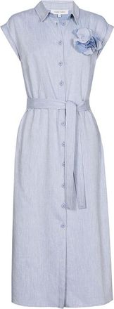 Marie M&eacute;ro Femme, Robes, Bleu, Taille: 44 FR Denim Belted and Buttoned Dress