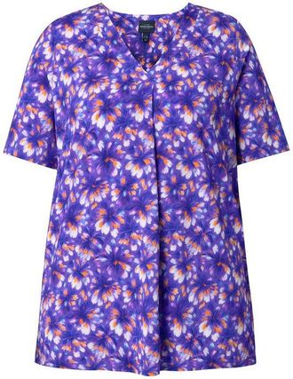 Ulla Popken T-Shirt Slinky-Shirt Zierfalte A-Linie V-Ausschnitt