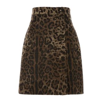 Dolce & Gabbana Femme, Jupes, Multicolore, Taille: 38 FR Courte jupe en laine avec motif l&eacute;opard jacquard