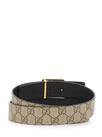 Gucci Mens Beige Reversible Belt With Gg Buckle Polyurethane