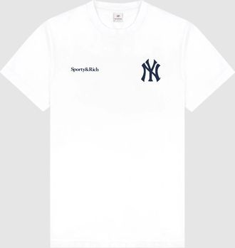 Sporty & Rich T-Shirt Yankees Arch White Dark Navy, Collaboration Sporty & Rich x 47Brand