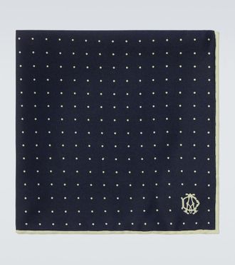 Dunhill Carr&eacute; de poche en soie &agrave; pois