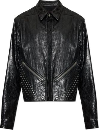 Rick Owens Homme, Vestes, Noir, Taille: XL Veste en cuir clout&eacute;e