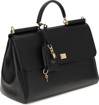 Dolce & Gabbana Womens My Sicily Handbag Nero Calf Leather Bos Taurus Shoulder Bags