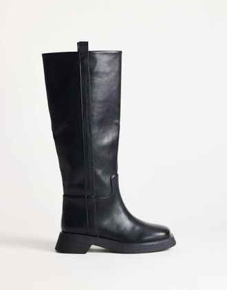 Topshop Lauren grobe kniehohe Stiefel in Schwarz
