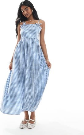 Daisy Street Maxikleid mit Schleifendetail und blauem Karomuster
