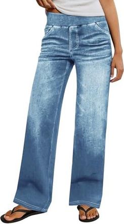 Generic Jeans Femme Taille Haute Jeans &Eacute;lastique Confortable Pantalon Confortable Push Up Denim Pantalon avec Poches Mode Style Baggy D&eacute;contract&eacute; pour Bureau,