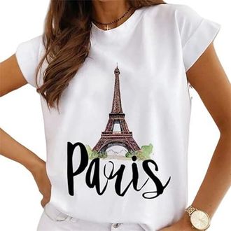 Keephen Paris Tour Eiffel Impression 3D Femmes T-Shirt Manches Courtes Tops Col Rond Pullover Vacances Blouse Tees