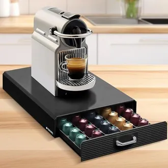 Navaris Tiroir à Capsule de Café - Rangement Support pour Dosette Machine à Café Nespresso - Distributeur Range-Dosette 50 Capsules - Noir
