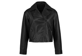 Trueprodigy Lederjacke Alba Schwarzer asymmetrischer Rei&szlig;verschluss und Reverskragen