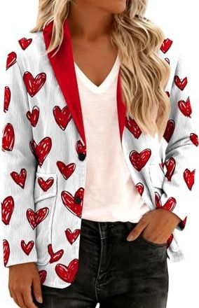 Generic Blazer en velours c&ocirc;tel&eacute; pour femme avec imprim&eacute; coeur, manches longues, veste boutonn&eacute;e sur le devant, pour la Saint-Valentin, le bureau et le quotid