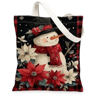 Generic Sacs fourre-tout en toile motif bonhomme de neige r&eacute;utilisables, sacs d&eacute;picerie rustiques, l&eacute;gers et lavables avec bandouli&egrave;re pour le shopping, les v