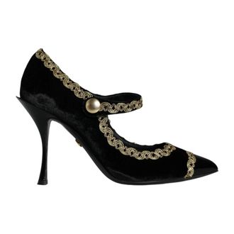 Dolce & Gabbana Schwarze Gold Samt Mary Jane Pumps - - Shoes - Damen - Schwarzk - 36 EU