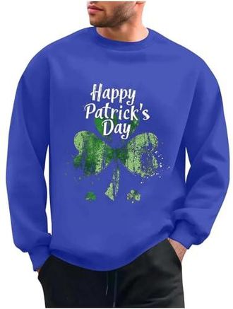 Generic Sweat-shirt de la Saint-Patrick 2026 pour homme - Pull irlandais vert - Imprim&eacute; tr&egrave;fle - Vintage - Chemisier porte-bonheur d&eacute;contract&eacute; &agrave; manches longu