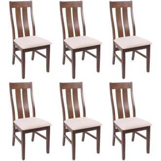Hhg 6er-Set Esszimmerstuhl HHG-675, K&uuml;chenstuhl Lehnstuhl Stuhl, Stoff/Textil Massiv-Holz dunkles Gestell, creme