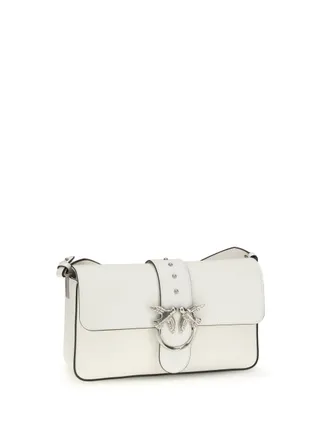 Pinko Womens Love One Shoulder Bag Bianco Nembo-Old Silver Leather