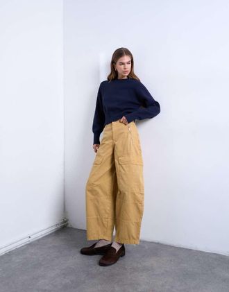 Topshop Pantalon cargo bouffant &agrave; zip et poches - Camel-Neutre