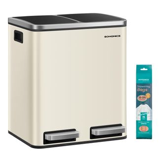 Songmics M&uuml;lleimer K&uuml;che, 2 x 15 Liter, M&uuml;lltrennsystem 2 F&auml;cher, inklusive 15 M&uuml;llbeutel, Abfalleimer, Treteimer, recycelbare Abf&auml;lle, Biom&uuml;ll, Softclose-Deck