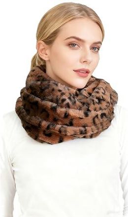 Lina & Lily &Eacute;charpe Loop Snood Femme Hiver Motif L&eacute;opard en Fausse Fourrure (L&eacute;opard Brun Noir)