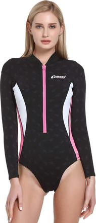 Cressi Termico Long Sleeve Lady Swimsuit 2 mm - Damen Schwimmanzug Langärmelig, aus Stark Dehnbarem 2mm Ultraspan Double Lined Neoprene, Schwarz/Rosa/Weiß, X