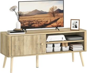 HOMCOM Meuble TV - HOMCOM - placard à porte, compartiments ouverts et étagère réglable - pieds en pin - MDF - 115x35x49cm - chêne