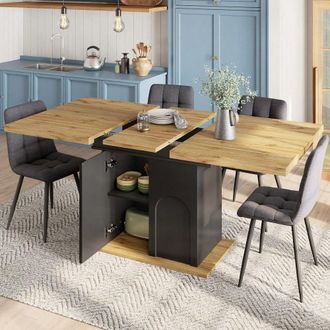 Generic Einziehbarer und klappbarer Esstisch 110-140x80 cm - F&uuml;r 4-6 Personen, mit integriertem Staufach