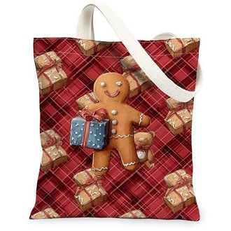 Generic Sacs fourre-tout en toile de pain dépices, joli motif de vacances, sacs de courses réutilisables, festifs joyeux, légers et lavables en toile pour cad