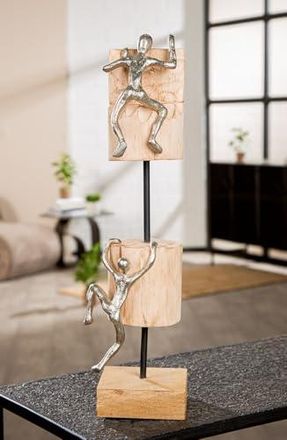 Gilde Skulptur Climbing aus Mangoholz, naturfarben, 45 cm hoch, runde Form, Personendesign