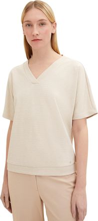 Tom Tailor Damen 1035342 Sweater mit V-Ausschnitt, 31391 - Beige Structured Design, 3XL