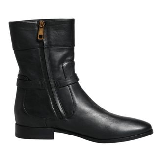 Dolce & Gabbana Leder Logo Mid Calf Stiefel - - Shoes - Damen - Schwarzk - 37 1/2 EU