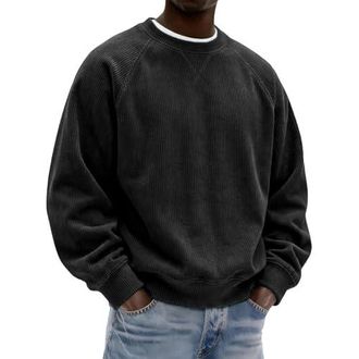 Generic Sweat-shirt en velours c&ocirc;tel&eacute; pour homme sans capuche surdimensionn&eacute; col rond printemps hiver tops vintage manches longues chemise unie r&eacute;tro pull de 