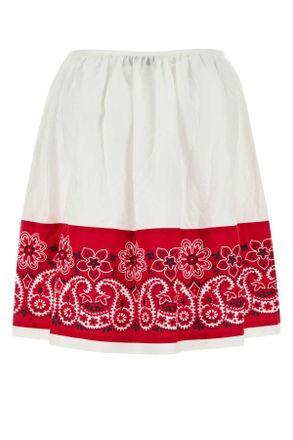 Miu Miu Womens White Poplin Skirt Biancorosso Exterior: Cotton Linen Gonne