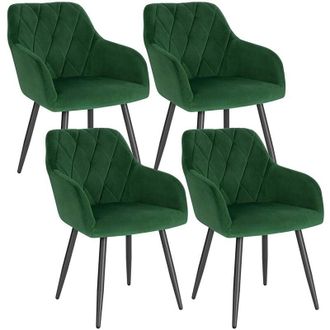 Woltu Woltu - Lot de 4 Chaise Salle &agrave; Manger Chaise de Cuisine en Velours, Assis Rembourr&eacute; et Pieds en M&eacute;tal, Vert Fonc&eacute;