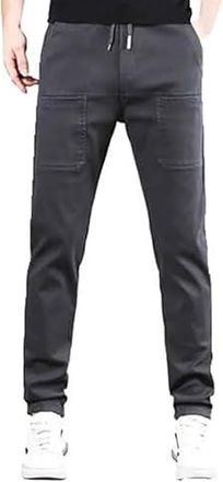 Generic Pantalon de loisirs pour homme - Long et fin - Pantalon d&eacute;t&eacute; surdimensionn&eacute; - En soie glac&eacute;e - Avec cordon de serrage - Pantalon de loisirs - Pantalon