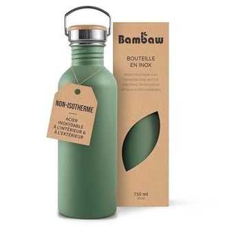 Bambaw Bouteille deau en acier inoxydable - 750 ml - Vert - Non isol&eacute; - Bouteille de sport 750 ml - Bouteille deau r&eacute;utilisable - Vert sauge