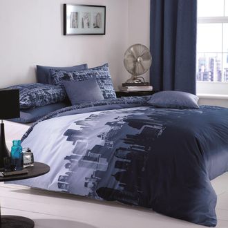 Catherine Lansfield Cityscape Blue 135X200+80X80