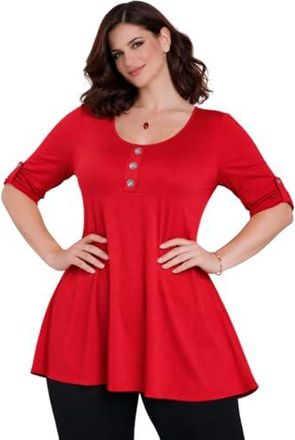 Eye Catch Eva Aux Femmes Bouton Avant Aavec Encolure D&eacute;gag&eacute;e Tunique Grande Taille Dames T-Shirt Long Tops