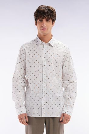 Eden Park Chemise &Agrave; Micromotifs Noeuds En Coton Sable Coupe Droite