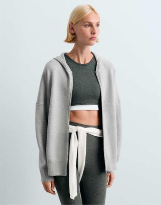 Oysho lange Strickjacke mit Kapuze in Hellgrau